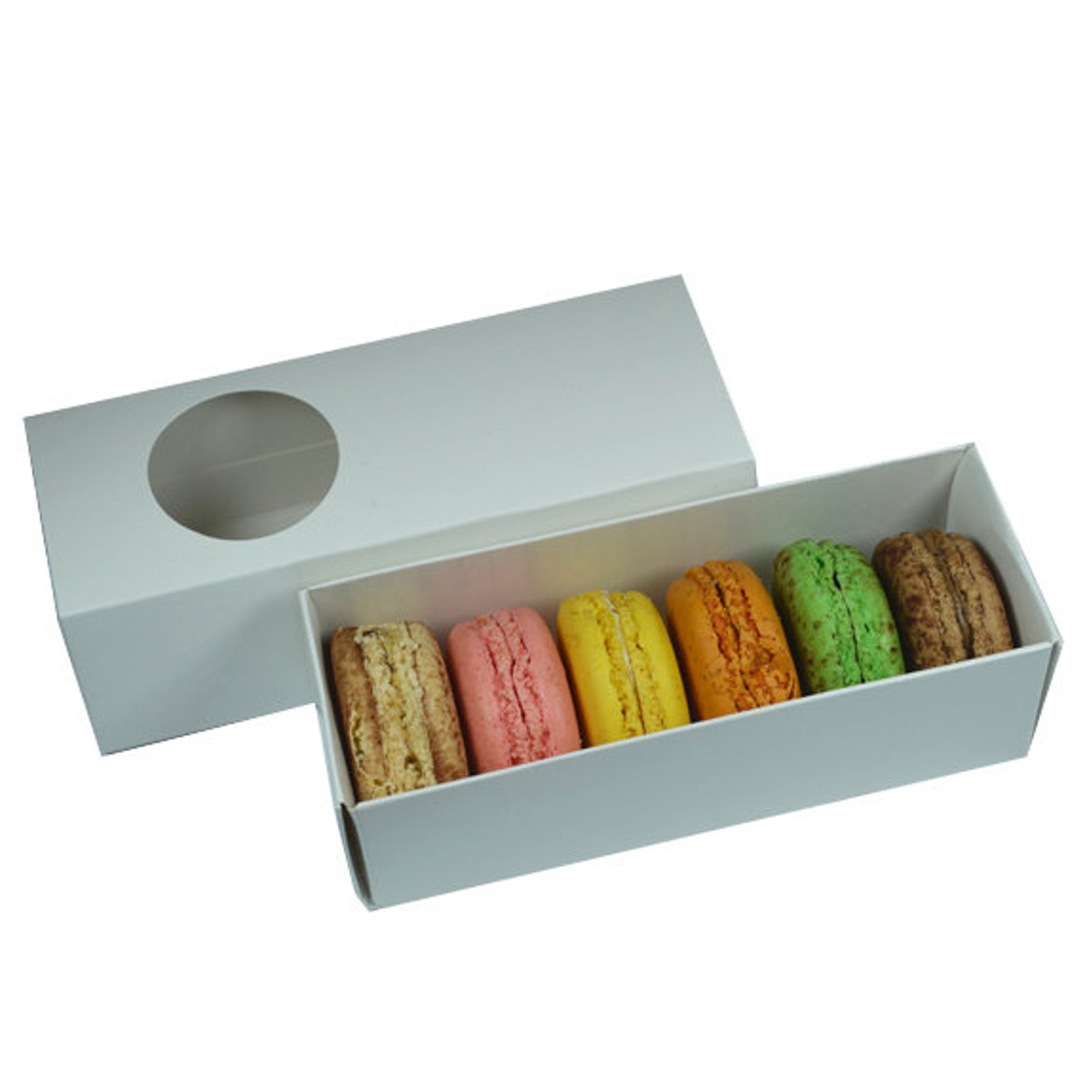 Template of Box for Macaron With Sleeve Round Window and 6 - Etsy