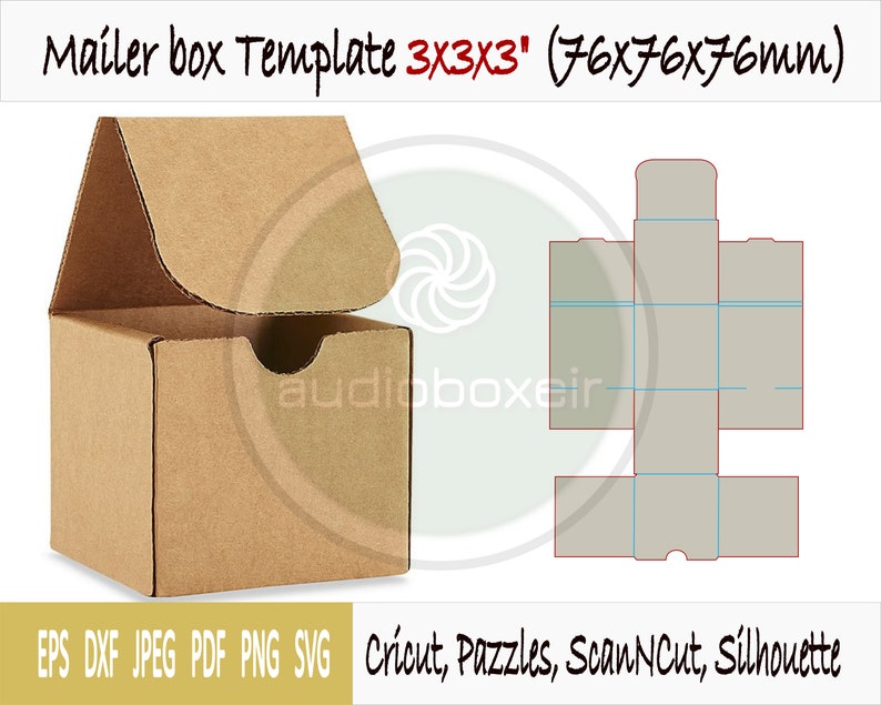 Template of Box Mailer 3x3x3 - Etsy
