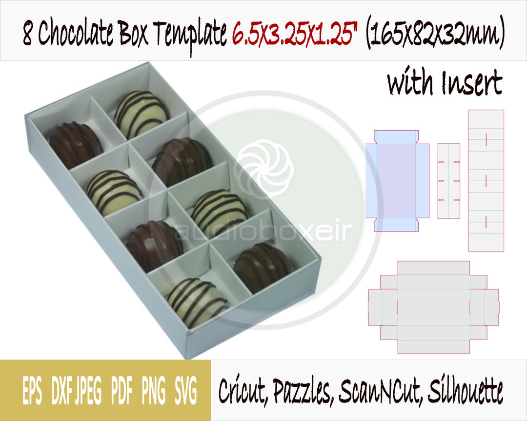 Template of Box for Chocolate With Clear Lid and 8 Section Insert 6.5x3 ...