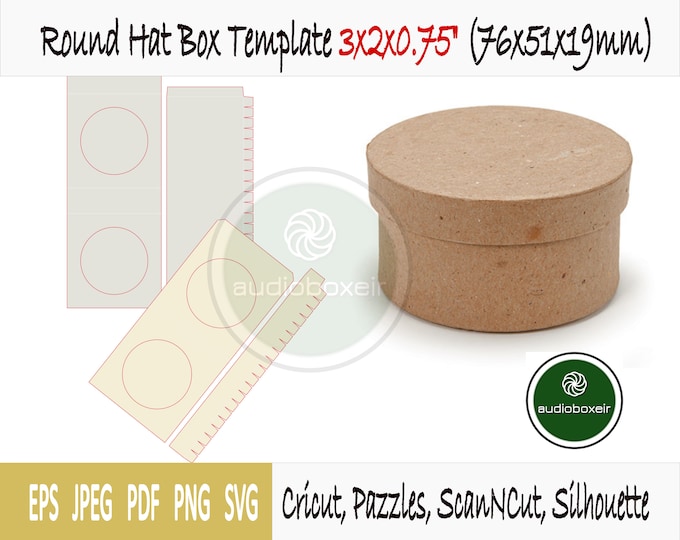 Round Box With Lid Template, Hat Gift Box, Circle Box, Round Gift Box ...