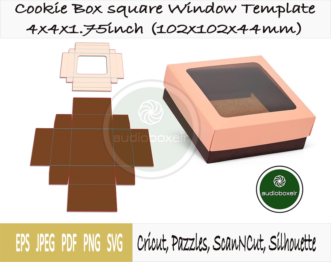 Template of Box for Cookie With Square Window (4x4x1.75") - Etsy