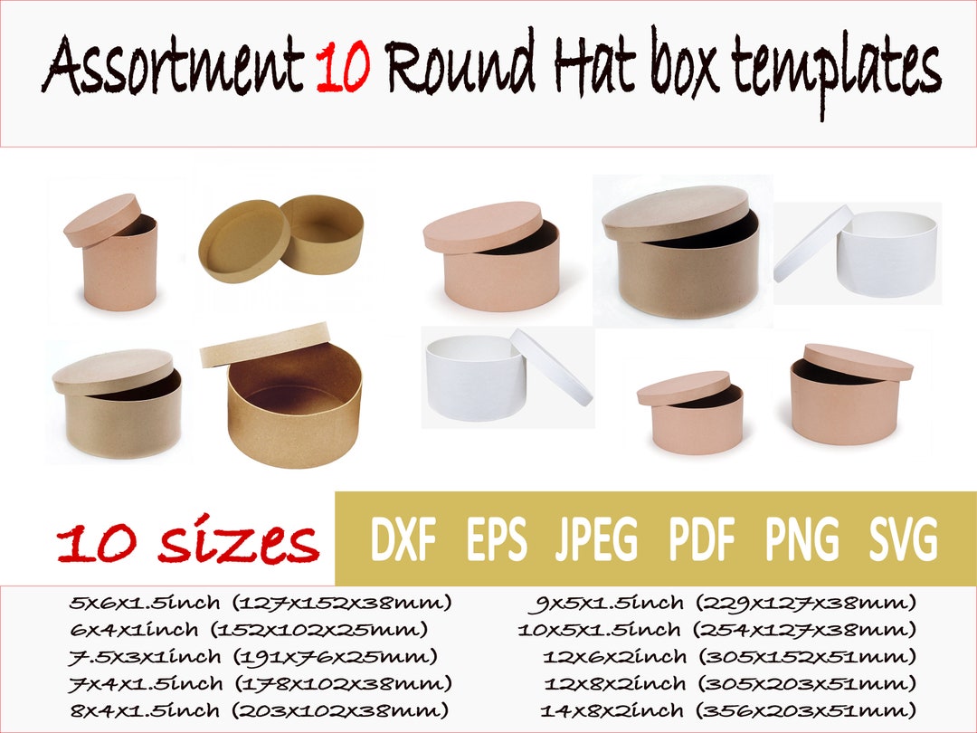Templates of Box for Round Hat - 10 Sizes - Etsy