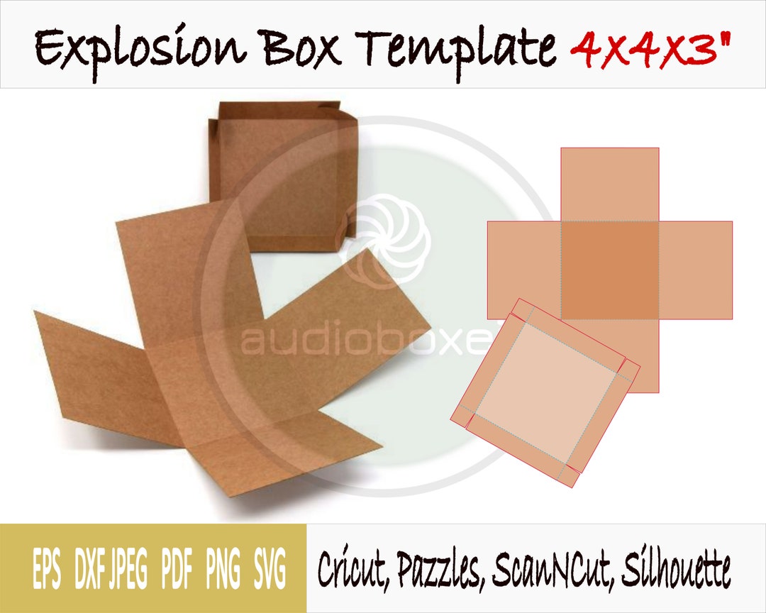 Template of Explosion Box (4"x4"x3") - Etsy