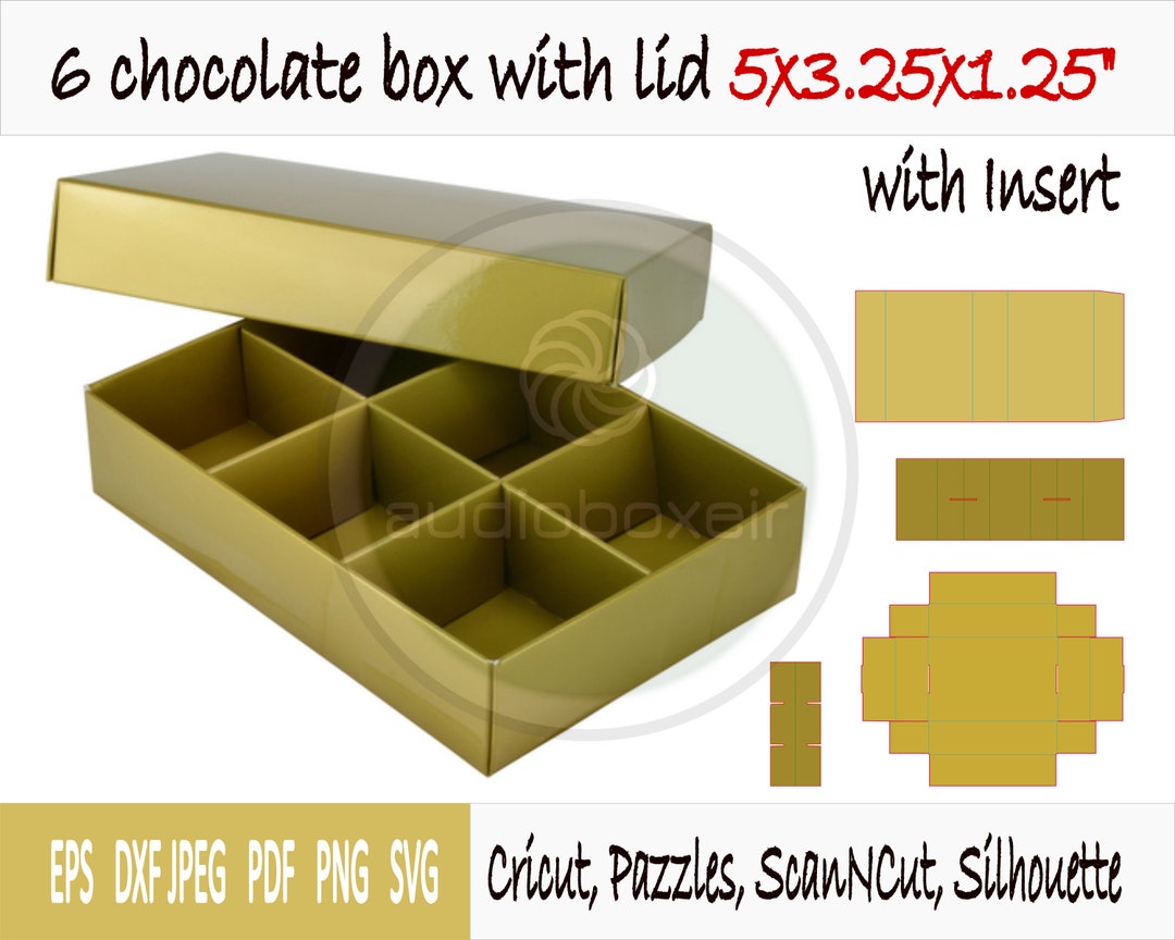 Template of Box for Chocolate With 6 Section Insert (5"x3.25"x1.25 ...