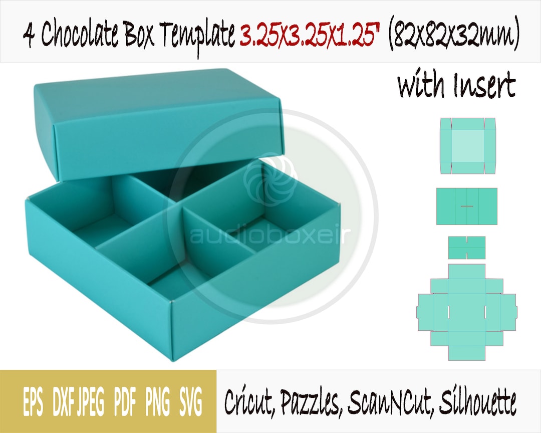Template of Box for Chocolate With 4 Section Insert (3.25"x3.25"x1.25 ...
