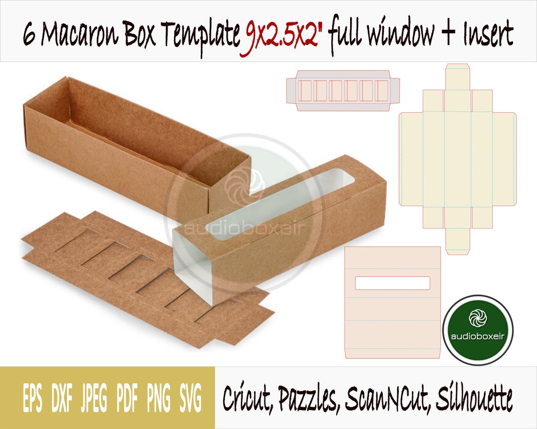 Template of Box for Macaron With Sleeve, Window and 6 Section Insert (9 ...