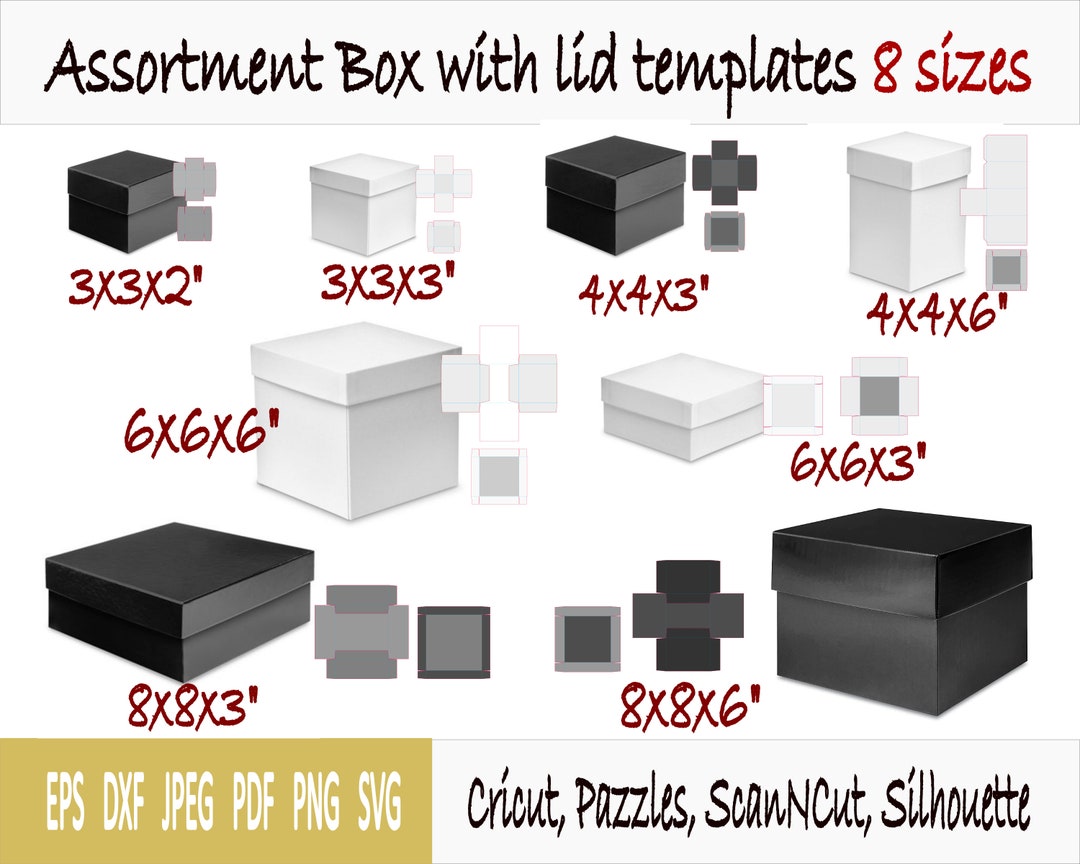 Templates of Box With Lid - 8 Sizes - Etsy