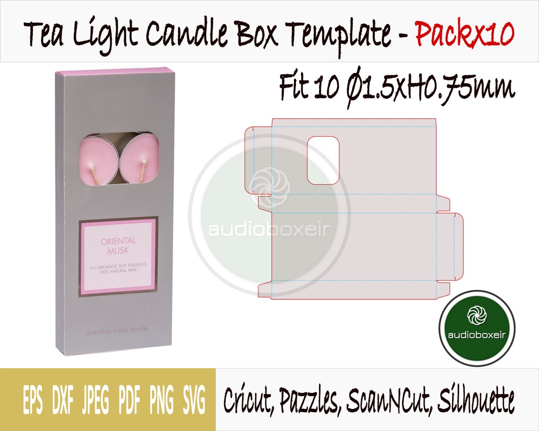 Template of Box for Tea Light Candle - Holds 10 Candles of 1.5"x0.75 ...