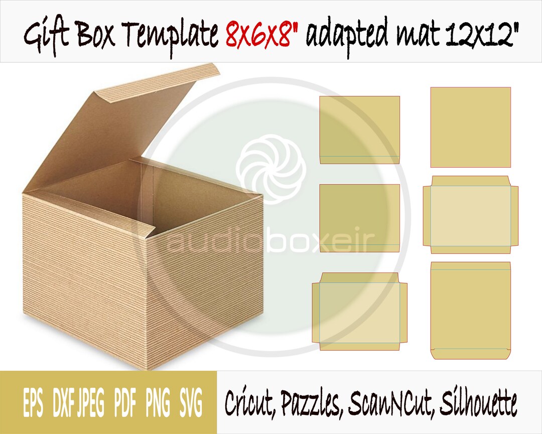 Gift Box Template 8x6x8 Adapted for 12x12 Mat PDF SVG DXF Eps - Etsy