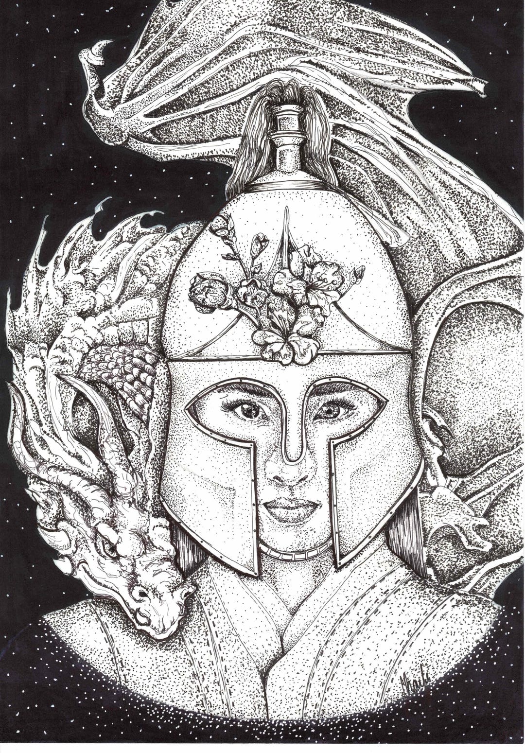 Hera Art Print: Pen & Ink Goddess Illustration With Dragon - Etsy