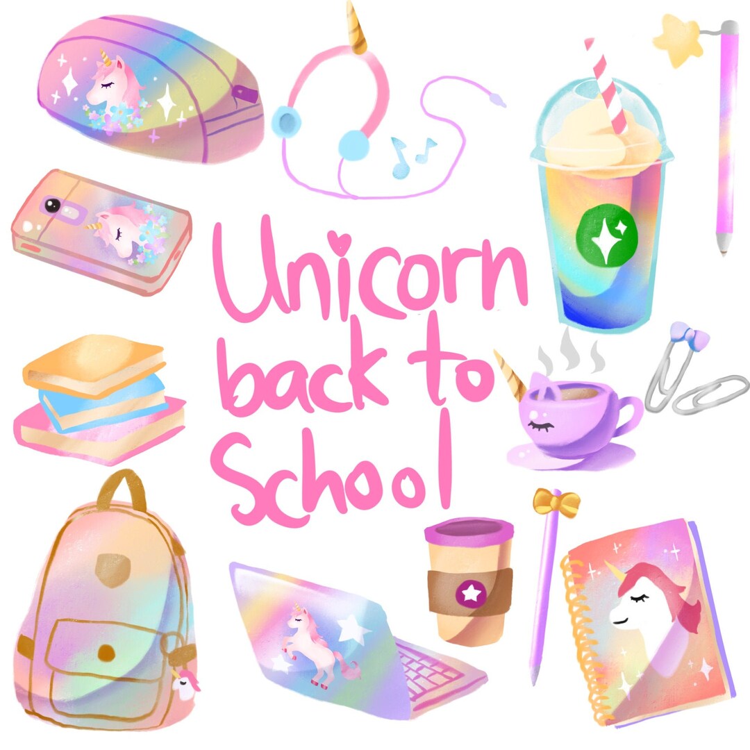 Unicorn Back to School Clipart Digital Instant Download PNG Files ...