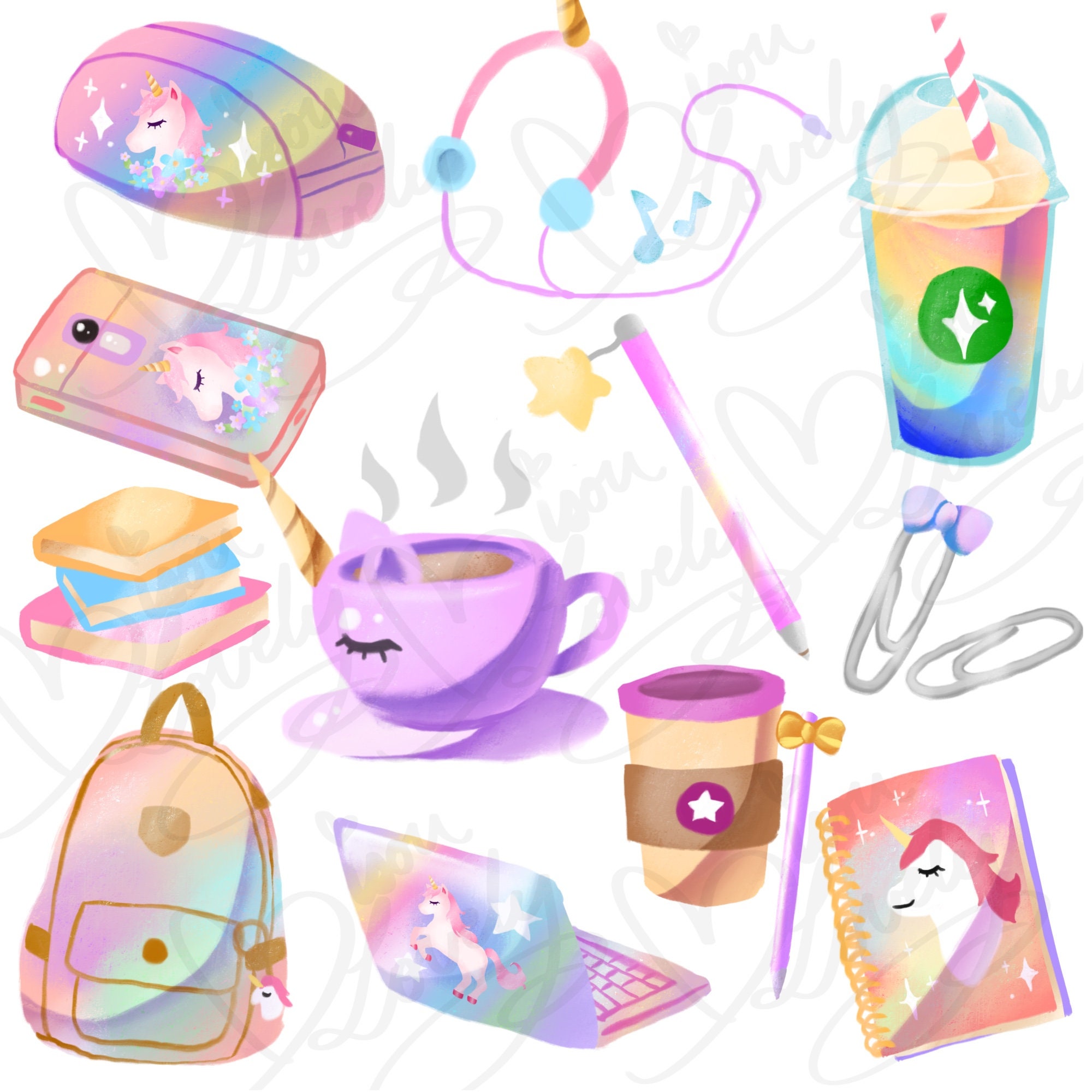 Unicorn Back to School Clipart Digital Instant Download PNG - Etsy