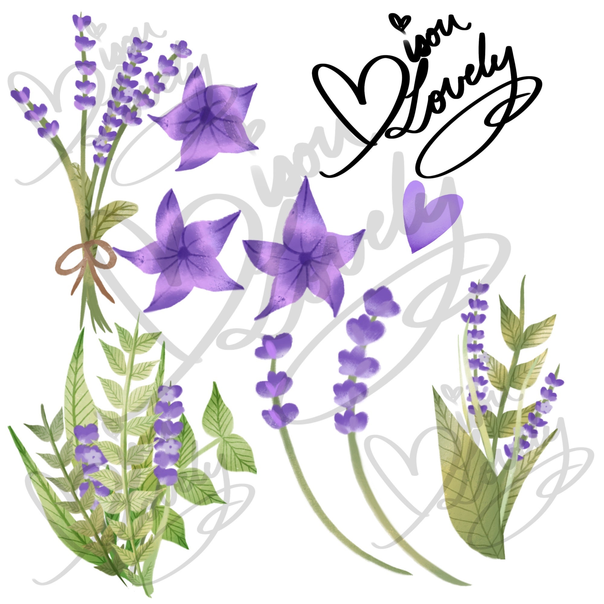 Watercolor Lavender Clipart | Lavender, Purple Flowers Clipart, Foliage ...