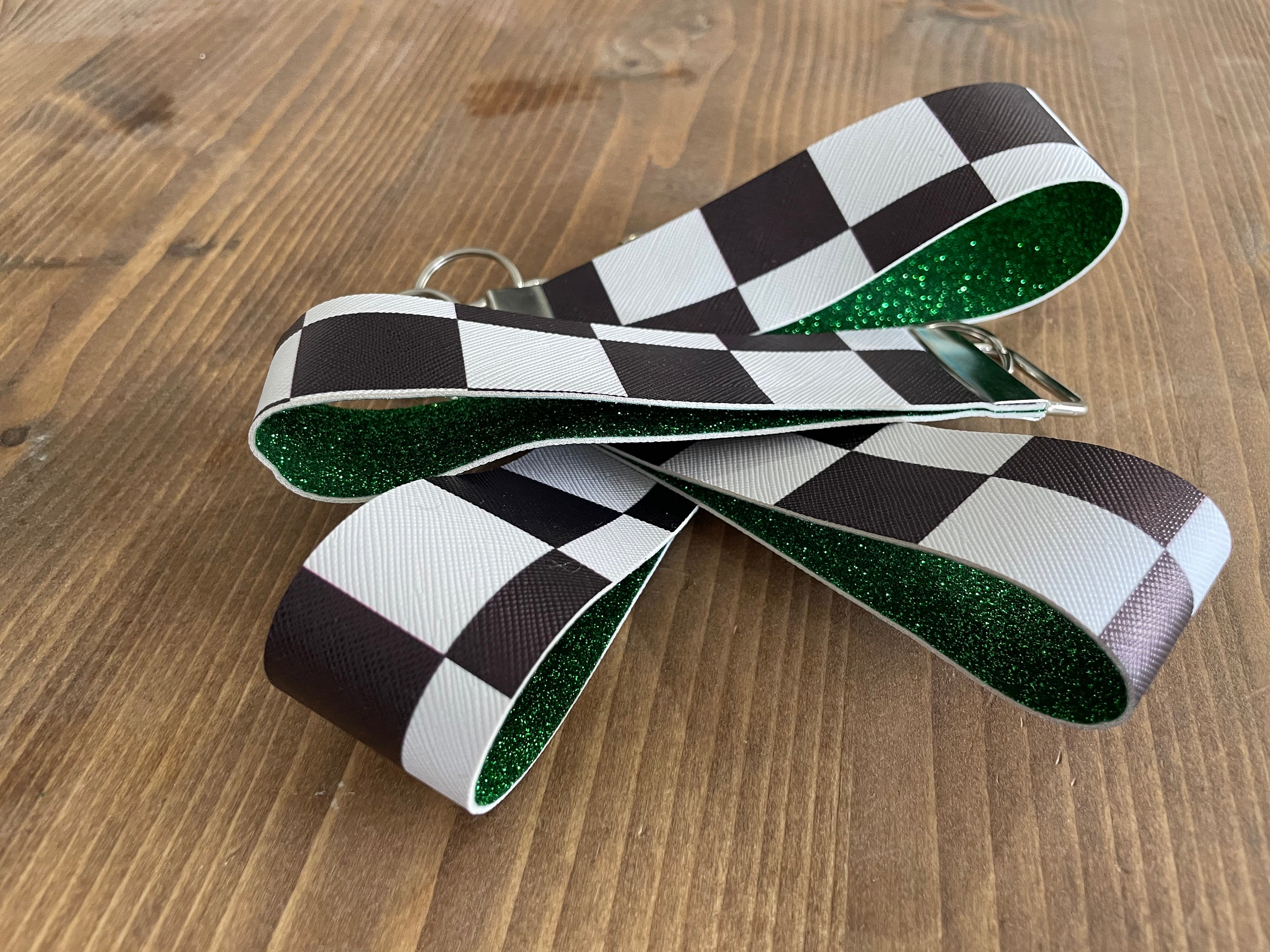 Dark Green Glitter Checkered Flag Keychain | Etsy Australia