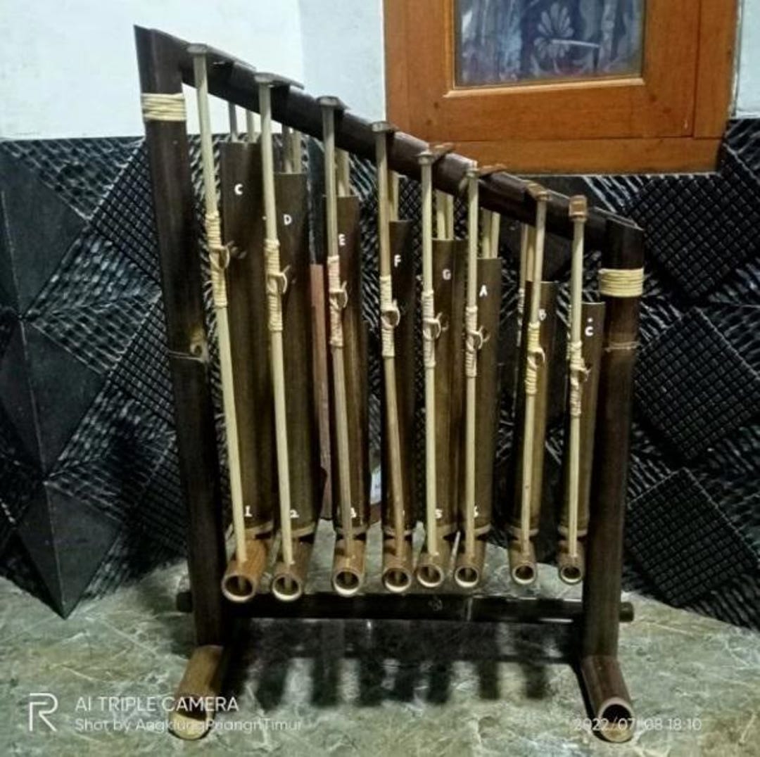 One Set Angklung 8 Notes, 2 Tubes Black Bamboo , Use Top Bar, Tone (C ...