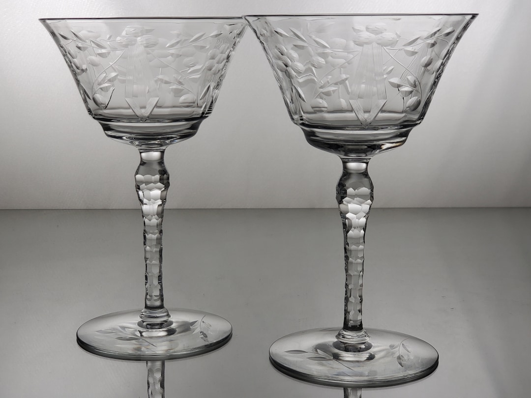Set of 2/vintage Seneca Champagne/tall Sherbert Glasses/floral Cut ...