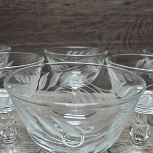 Set of 6/mid Century Modern/libbey Wheat Champagne/low Sherbert Glasses/gray Cut/etched Floral ...