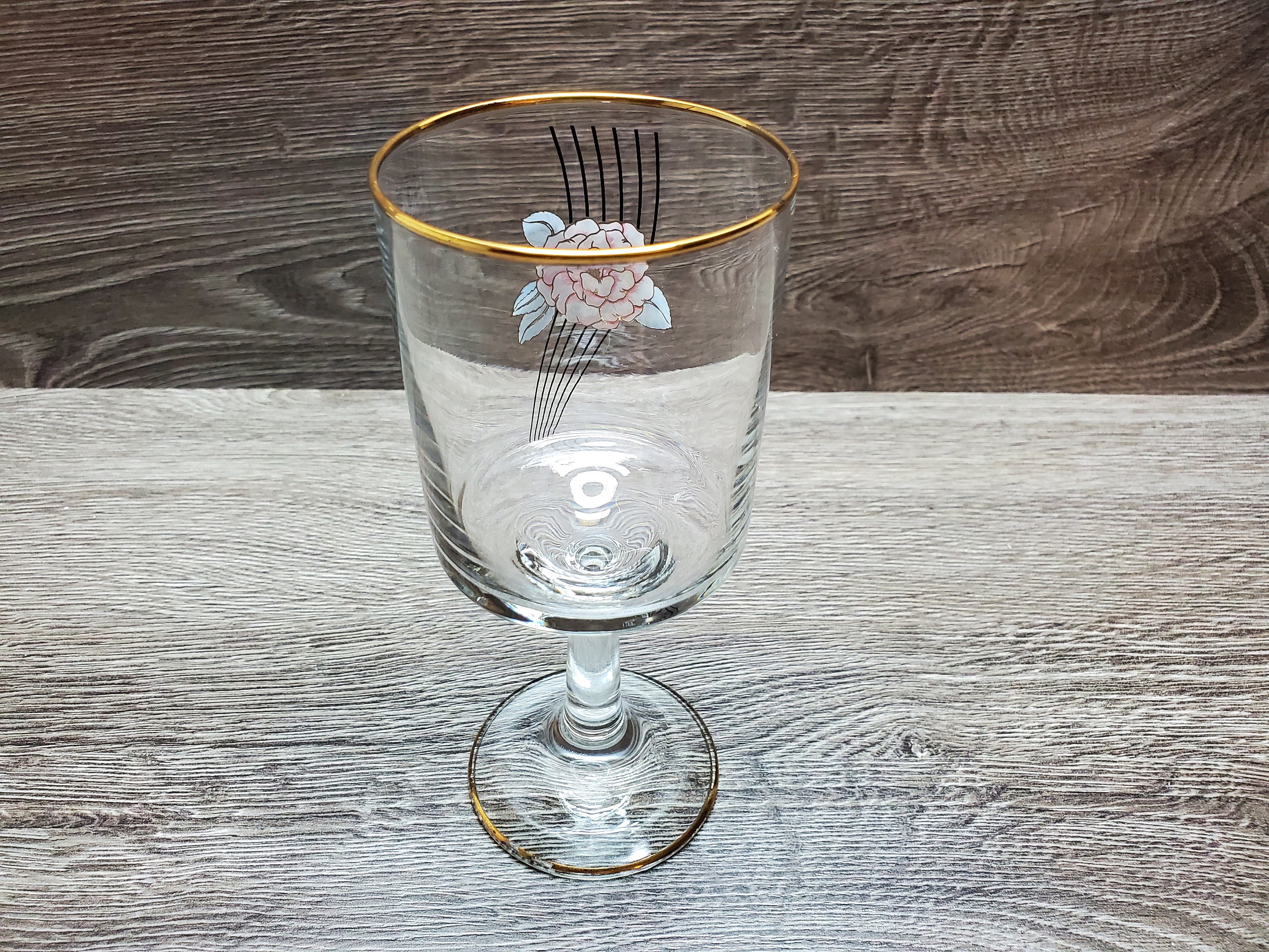 Vintage Rose Bouquet Wine Glass/Pink Roses/Gold Rim/Water | Etsy