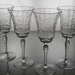 Set of 4/vintage Seneca Water Goblet/floral Cut/vertical Optic/lead ...