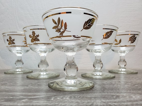 Drink & Barware Vintage Wine Glasses Vintage Set of 6 MCM Gold Crystal ...