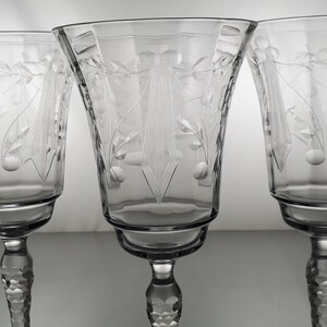 Set of 4/vintage Seneca Water Goblet/floral Cut/vertical Optic/lead ...