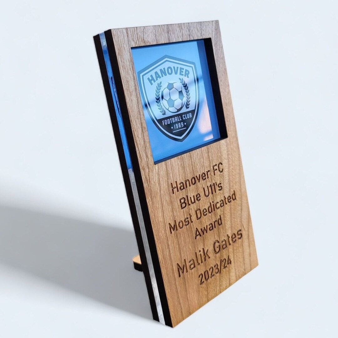 Bespoke Custom Trophy Award. Your Own Logo & Text. Cherry Frame Trophy ...