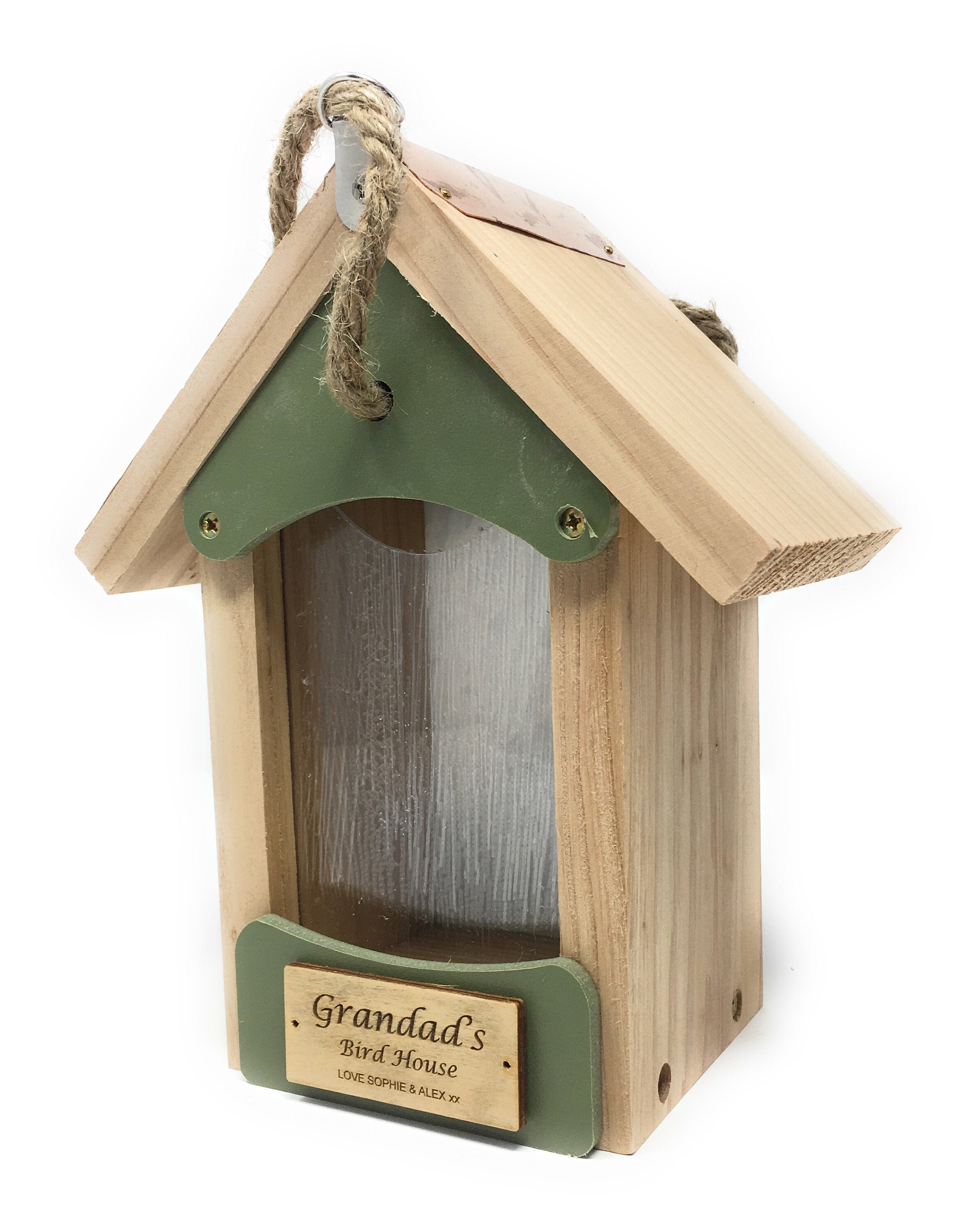 Personalised Bird Feeder – Wooden Bird Barn With Engraved Message Plate ...