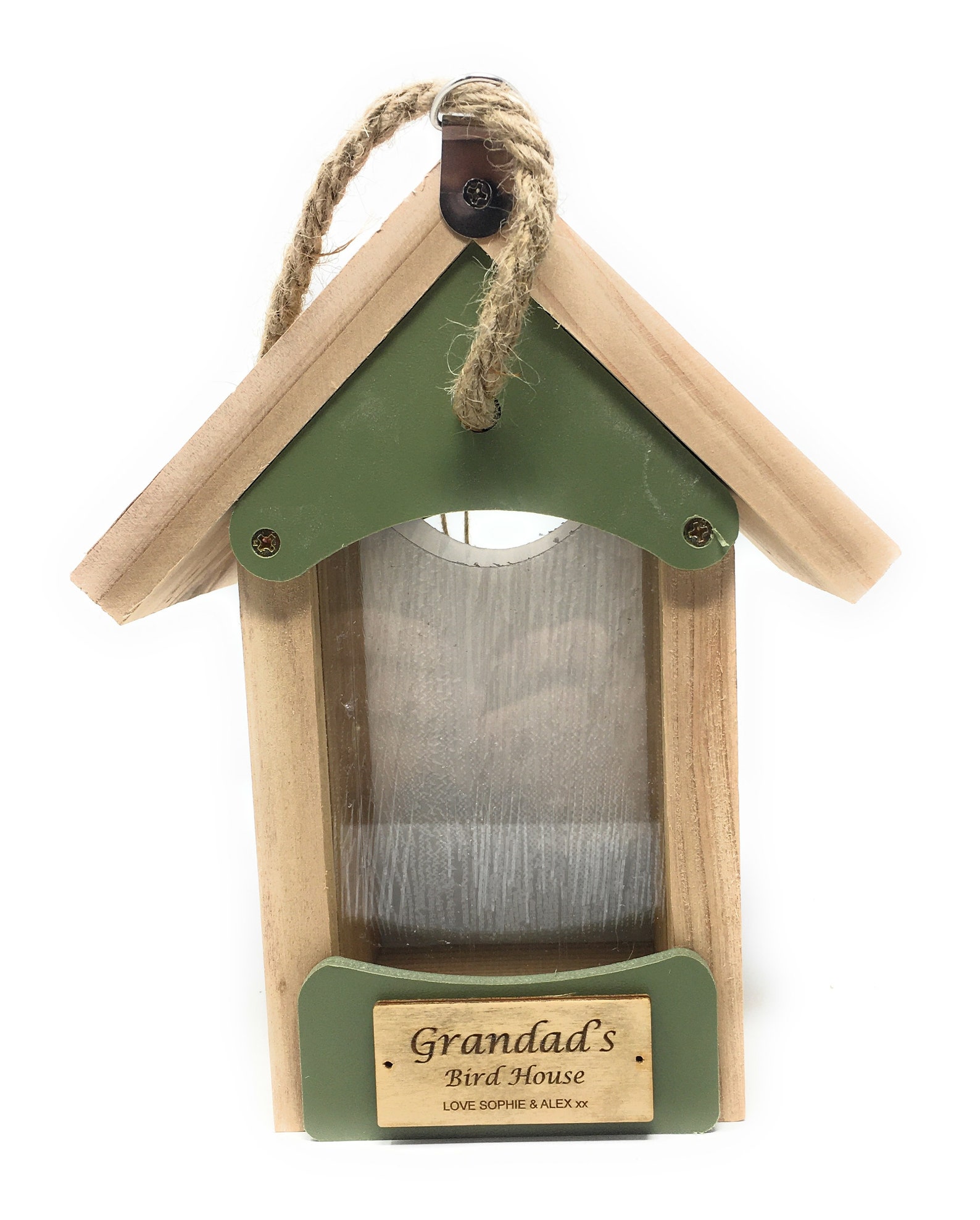 Personalised Bird Feeder – Wooden Bird Barn With Engraved Message Plate ...