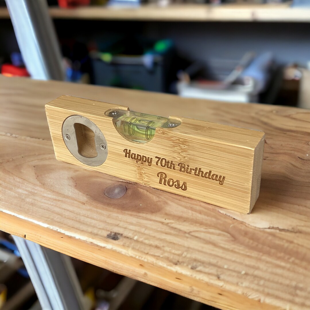Personalised Mini Bamboo Spirit Level & Bottle Opener- Engraved ...