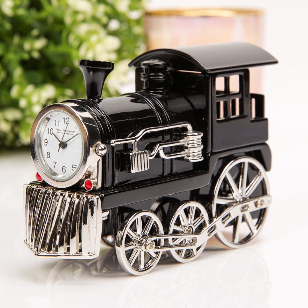 Black Steam Train Miniature Clock - Birthday Collectable Anniversary ...