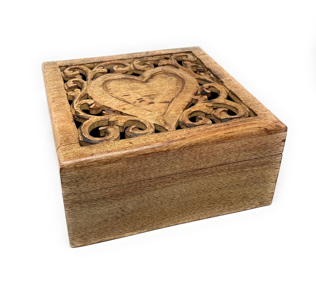 Personalised Square Heart Mango Wood Trinket/keepsake Box Large Size ...