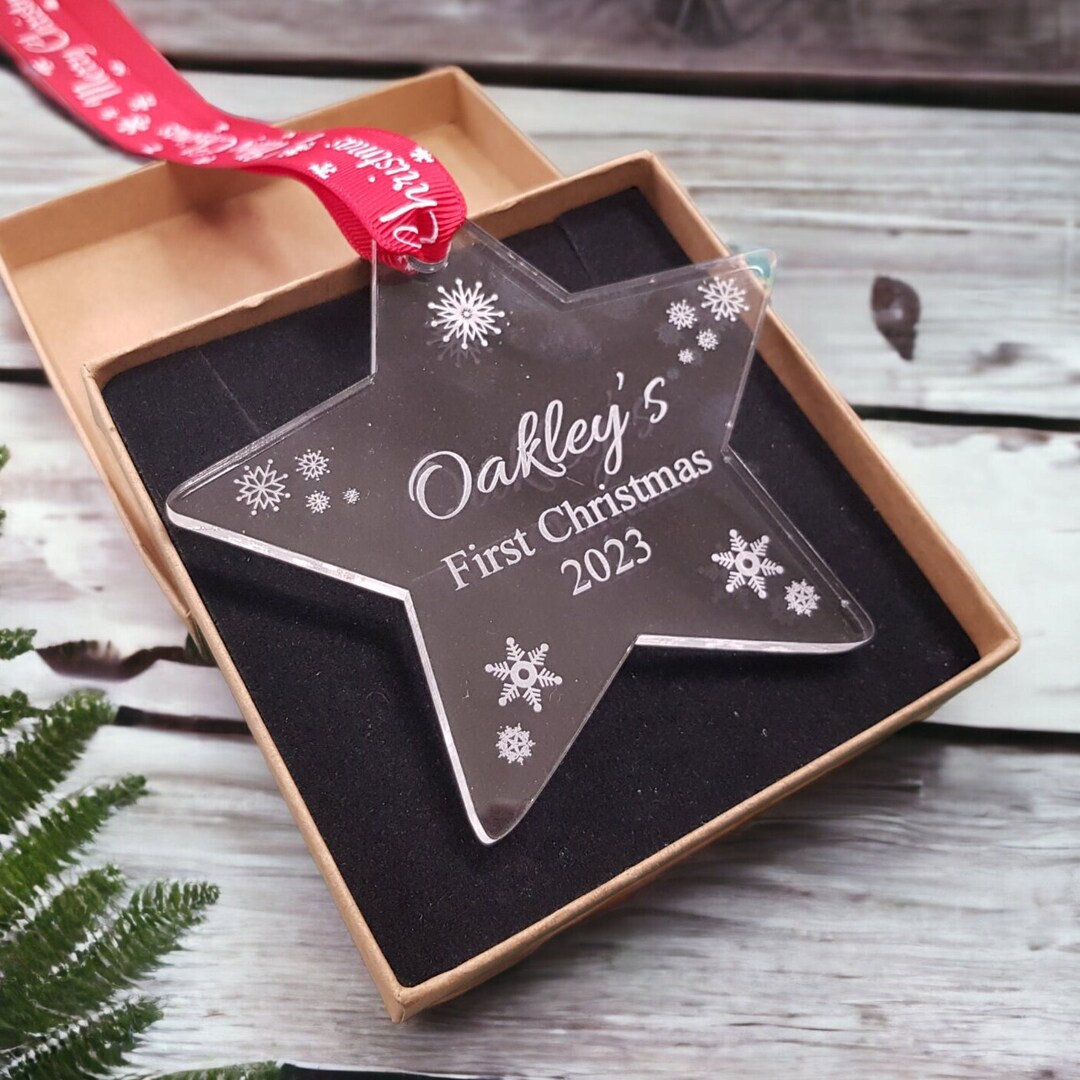 Personalised Christmas Tree Star Bauble Decoration - Baby's First ...
