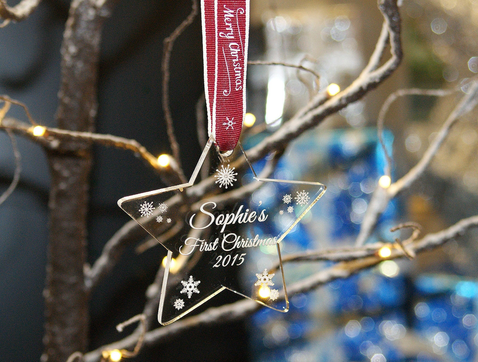 Personalised Christmas Tree Star Bauble Decoration - Etsy UK