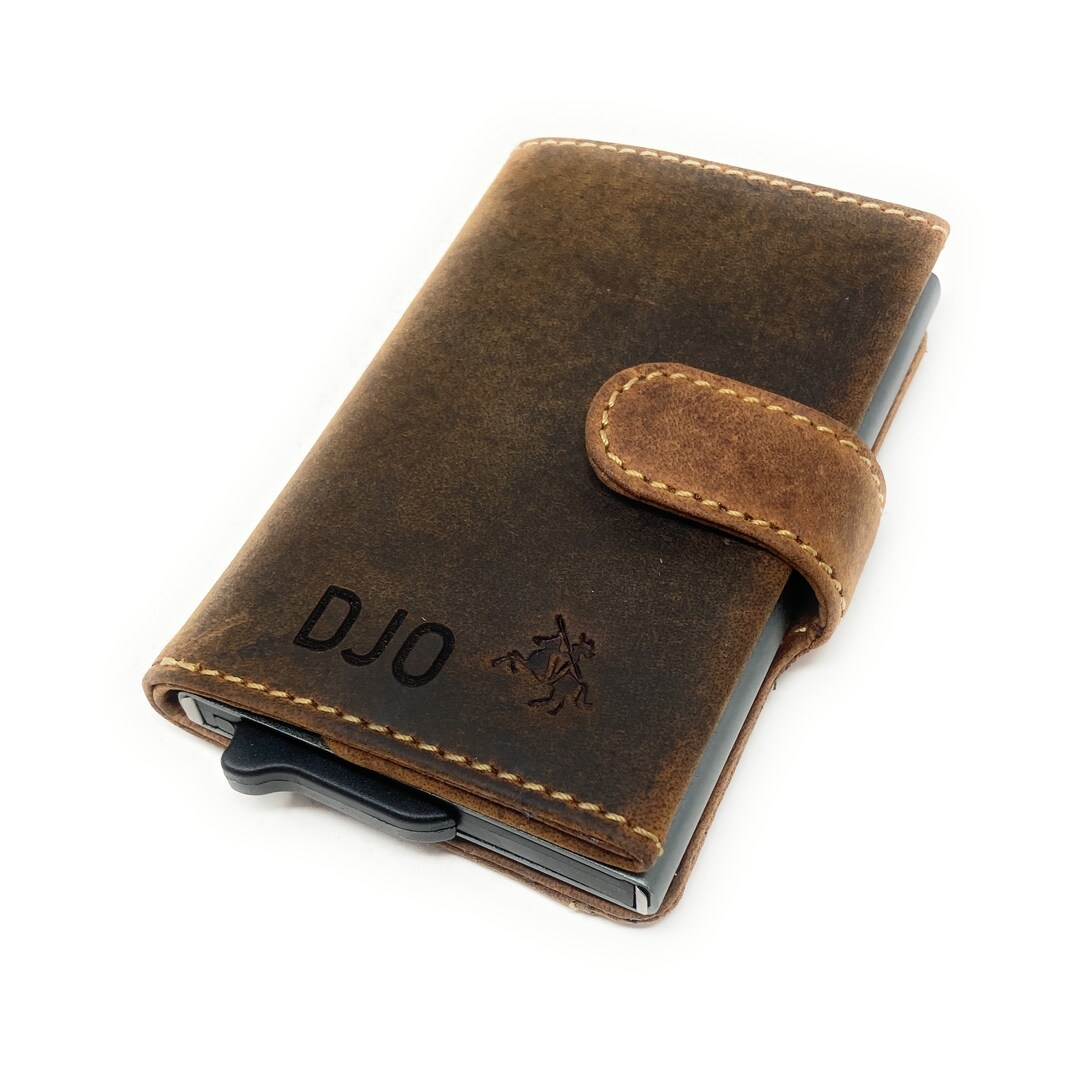 Personalised Luxury RFID Slim Pop Out Ejector Card Oiled Tan Card ...