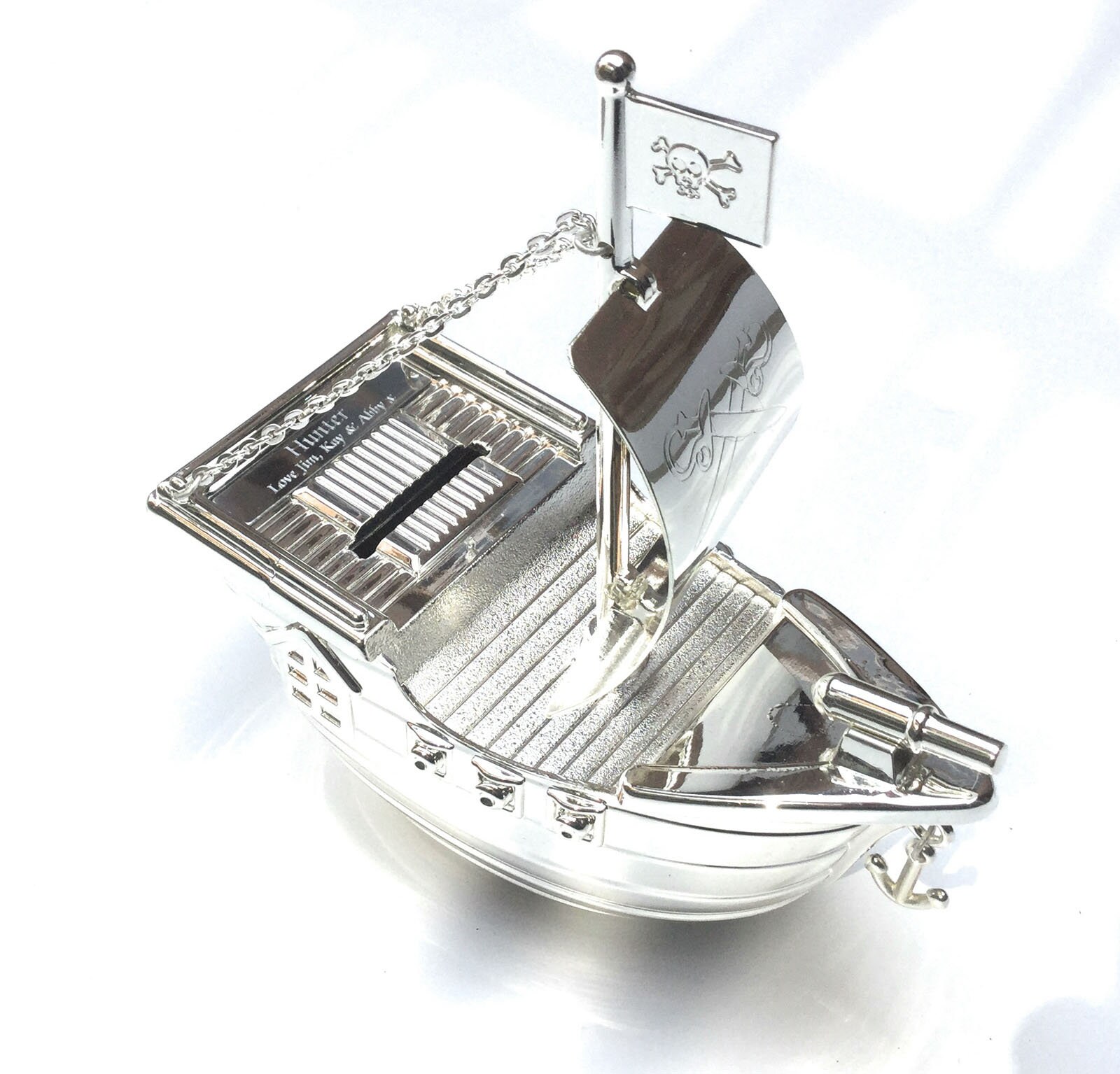 Personalised Silver Plated Pirate Ship Moneybox New Born Baby - Etsy UK