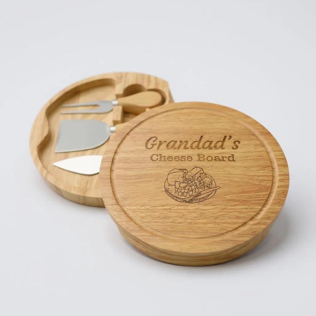 Personalised Circular 19cm Cheese Board Set With 3 Hidden Servers ...