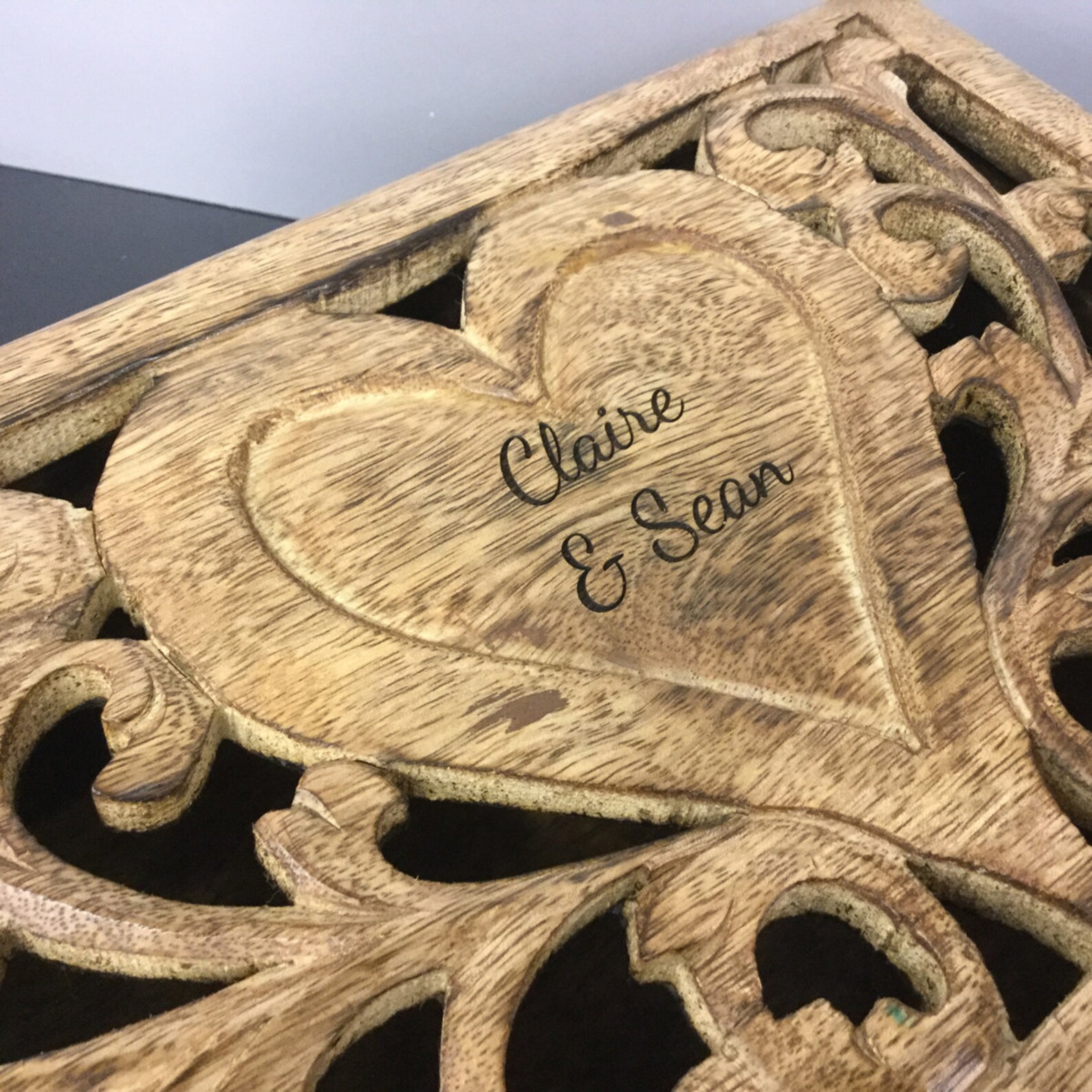 Personalised Small Heart Mango Wood Trinket/Keepsake Box | Etsy