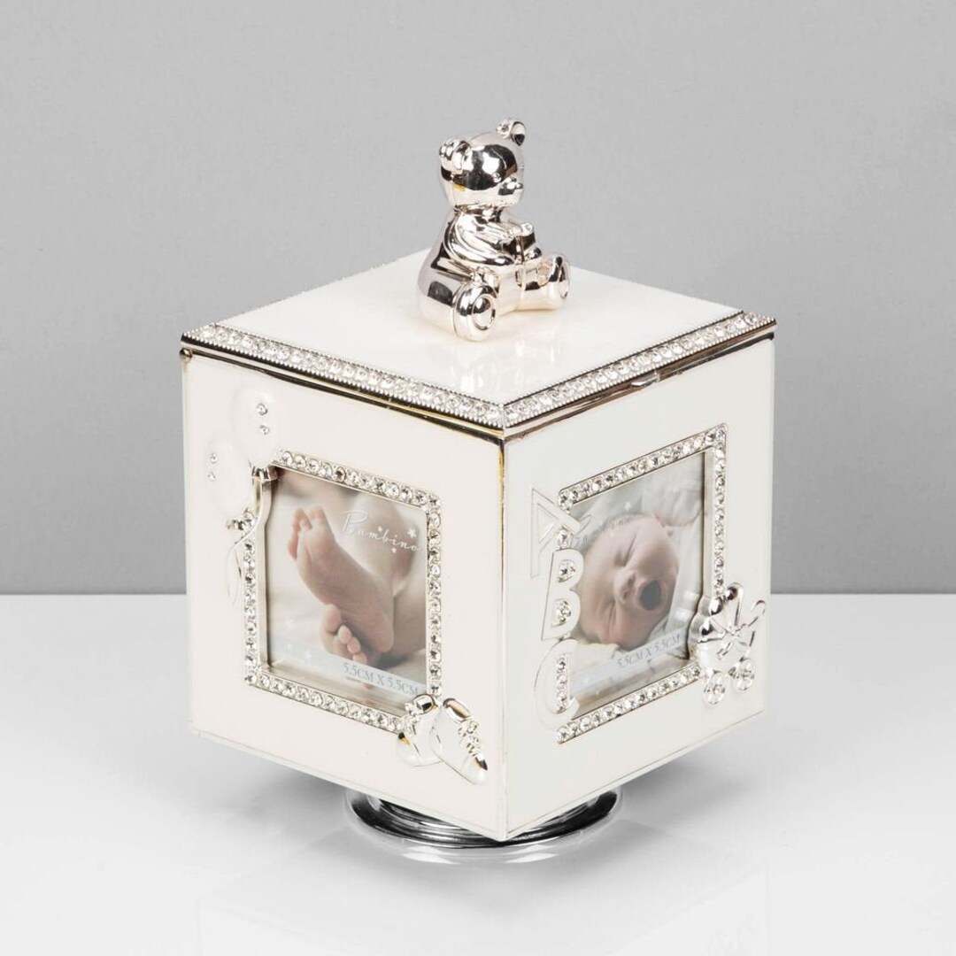 Personalised Baby Silver Plated Rotating Photo Frame & Musical Keepsake ...
