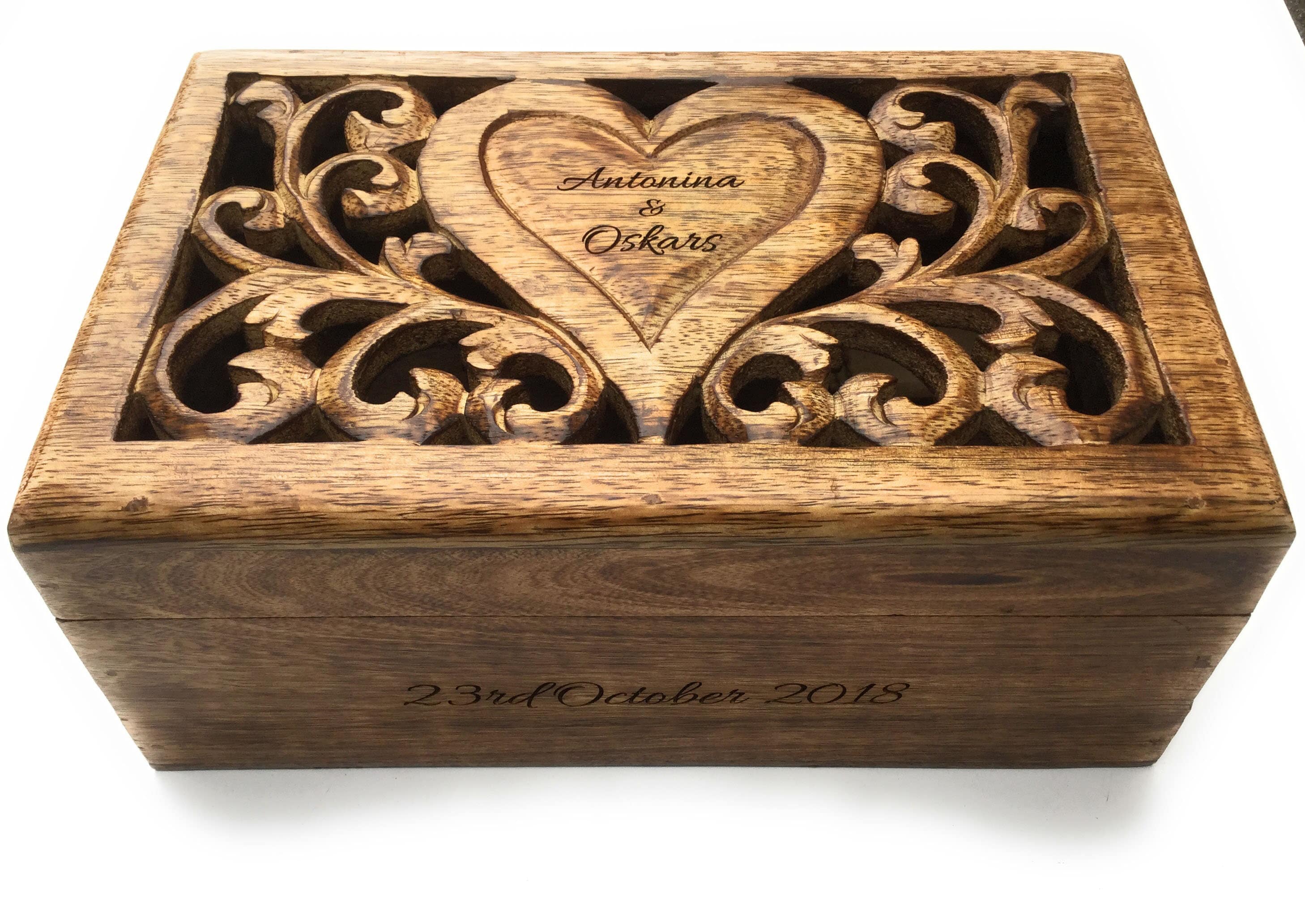 Personalised Small Heart Mango Wood Trinket/Keepsake Box | Etsy