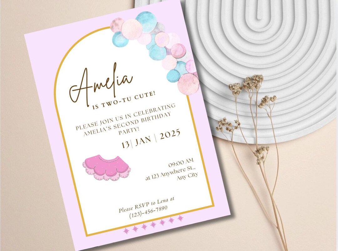 Two-tu Cute Birthday Invitation Instant Download Template, Tutu Themed ...