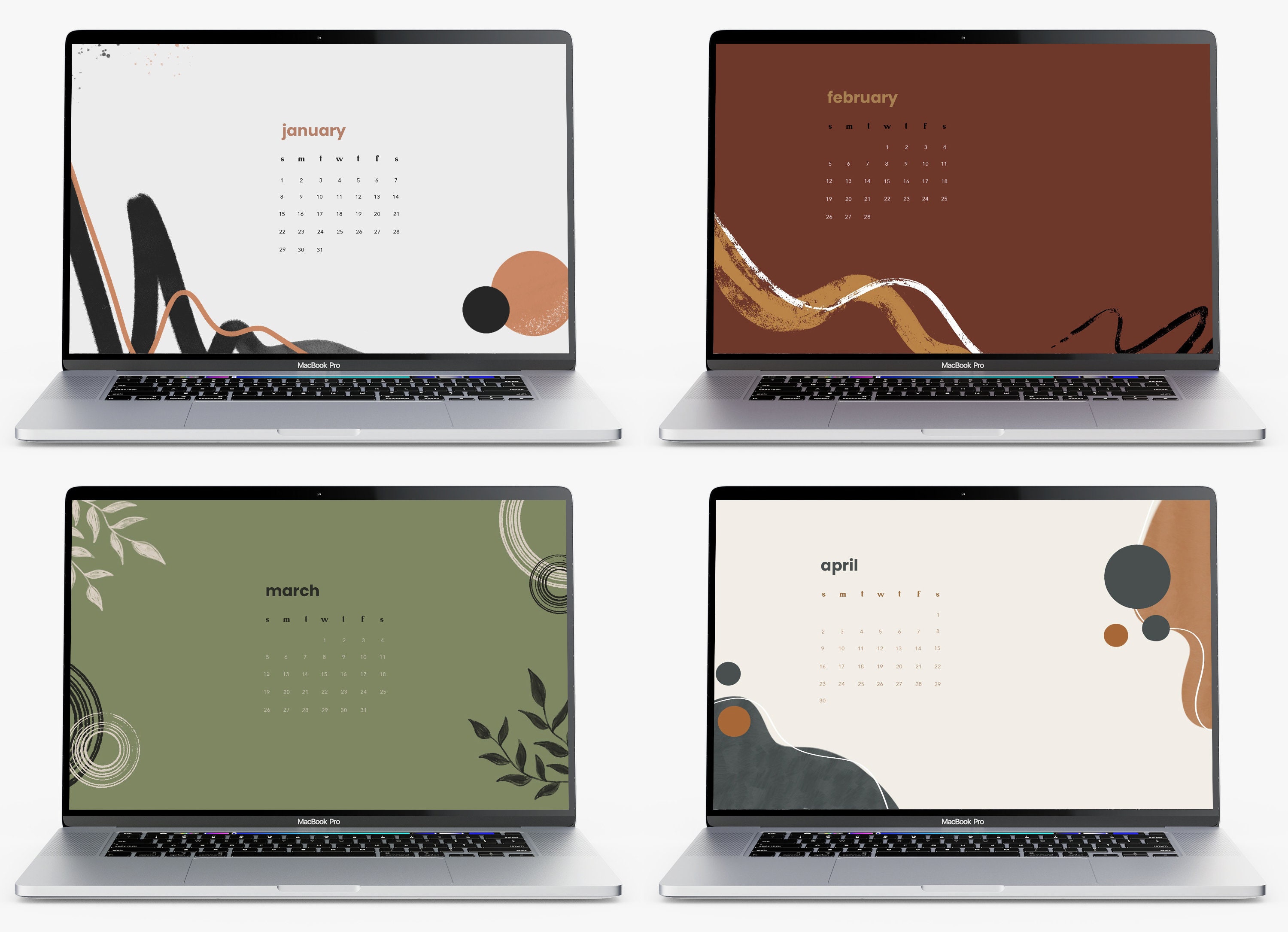 2023 Boho Dark Neutral Designed Monthly Desktop Calendar | Digital ...