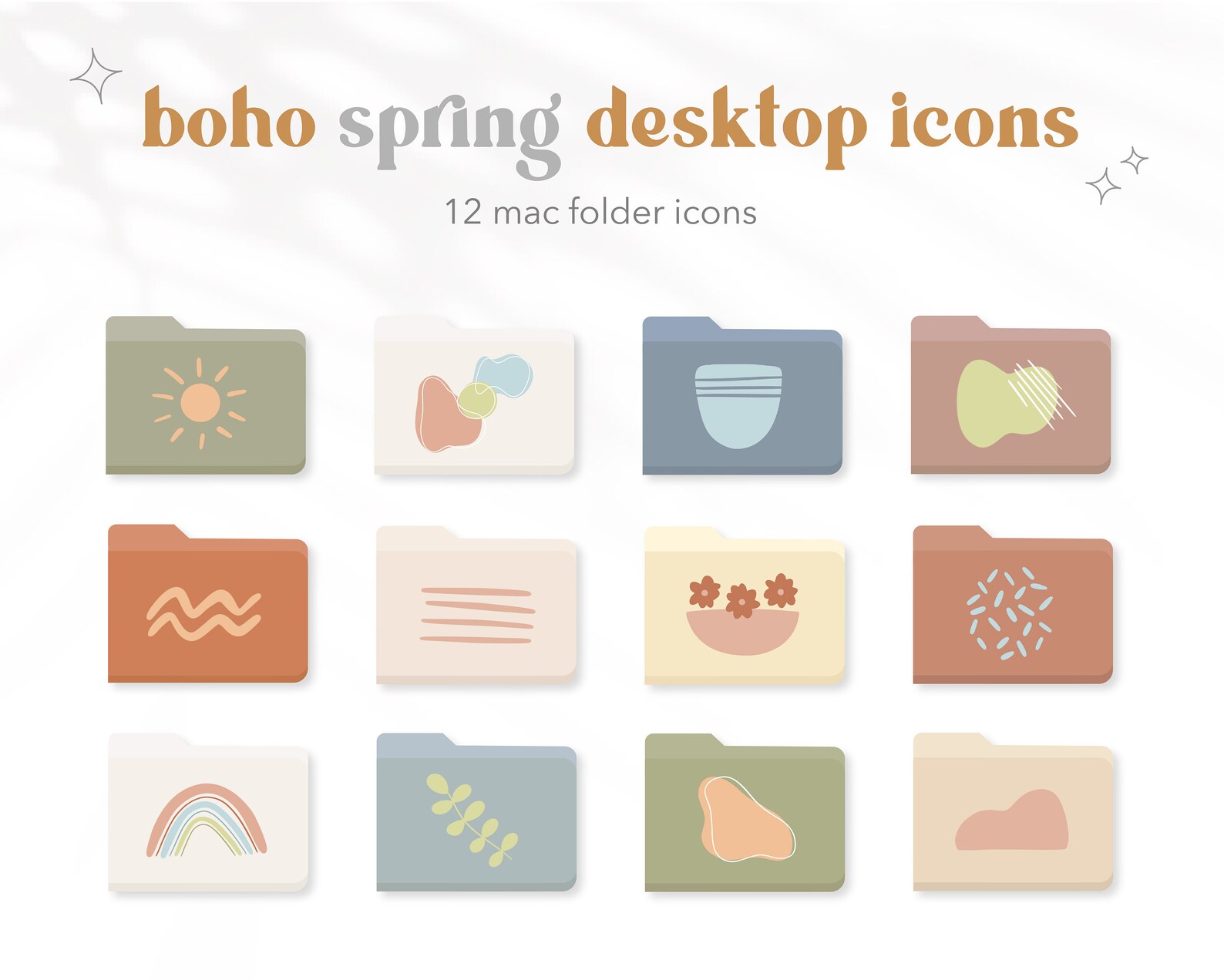 Boho Spring MacBook Folder Icons | Boho Color Palette | Illustrated ...