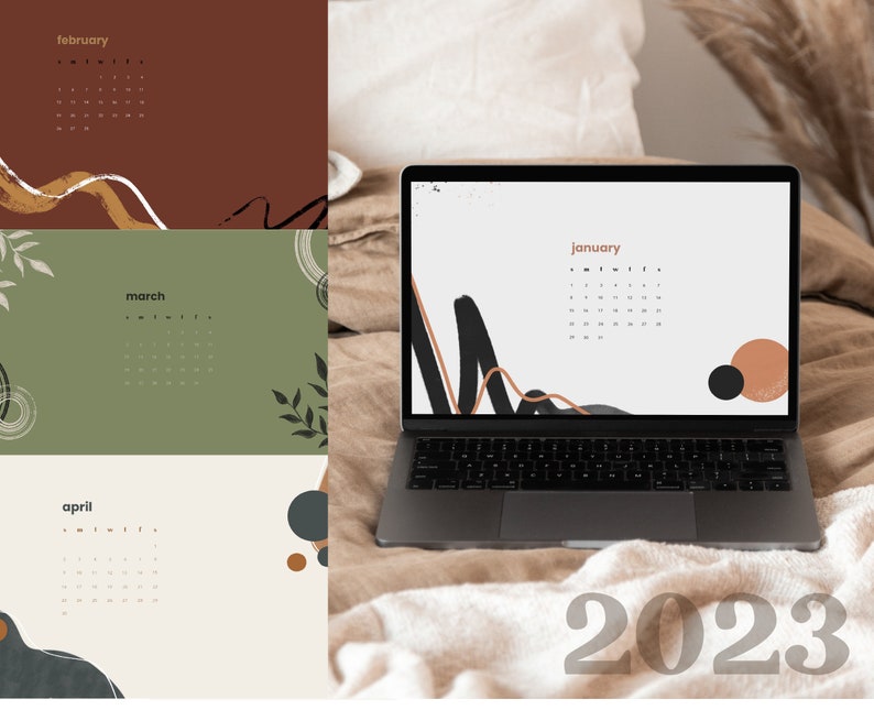2023 Boho Dark Neutral Designed Monthly Desktop Calendar | Digital ...