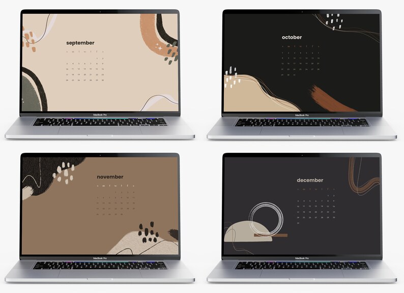 2023 Boho Dark Neutral Designed Monthly Desktop Calendar | Digital ...