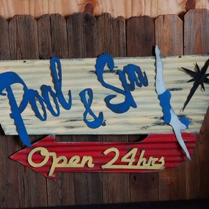 Pool and Spa Mid-century Retro Sign / FREE SHIPPING / Painted Flat ...