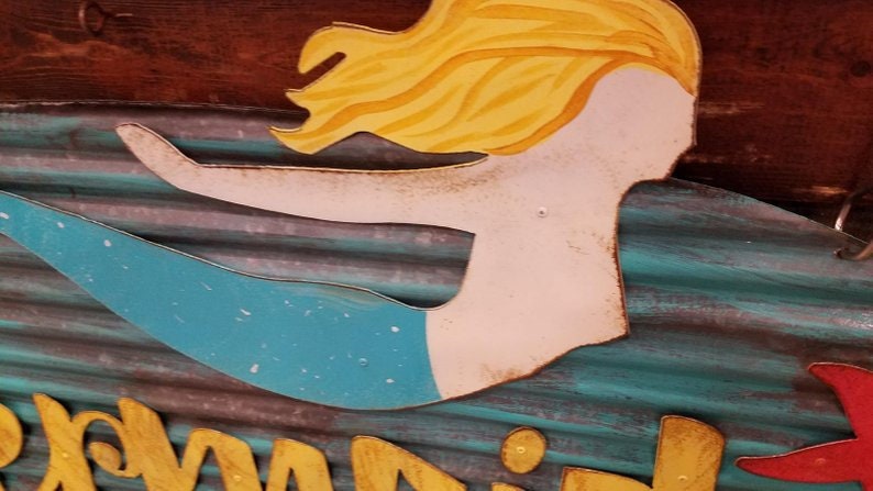 Mermaid Lounge Retro Corrugated Metal Sign FREE SHIPPING - Etsy