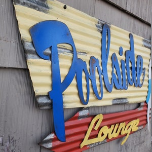 Poolside Lounge Mid-century Retro Painted Flat Metal/vintage Corrugated ...