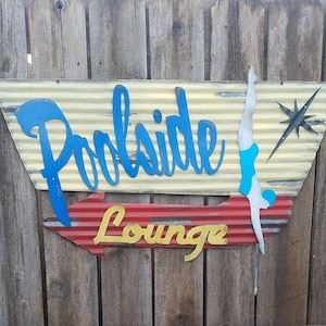 Poolside Lounge Mid-century Retro Painted Flat Metal/vintage Corrugated ...