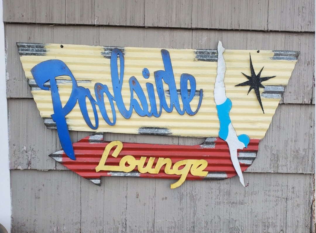Poolside Lounge Mid-century Retro Painted Flat Metal/vintage Corrugated ...