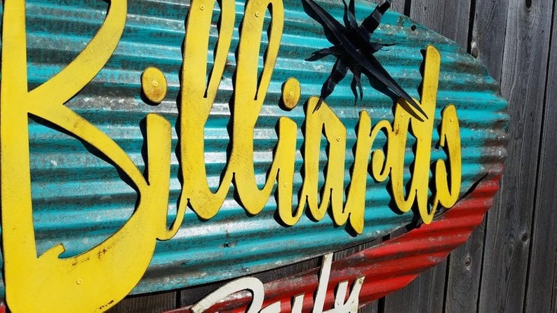 Billiards Mid-Century Retro Sign FREE SHIPPING Painted Flat | Etsy